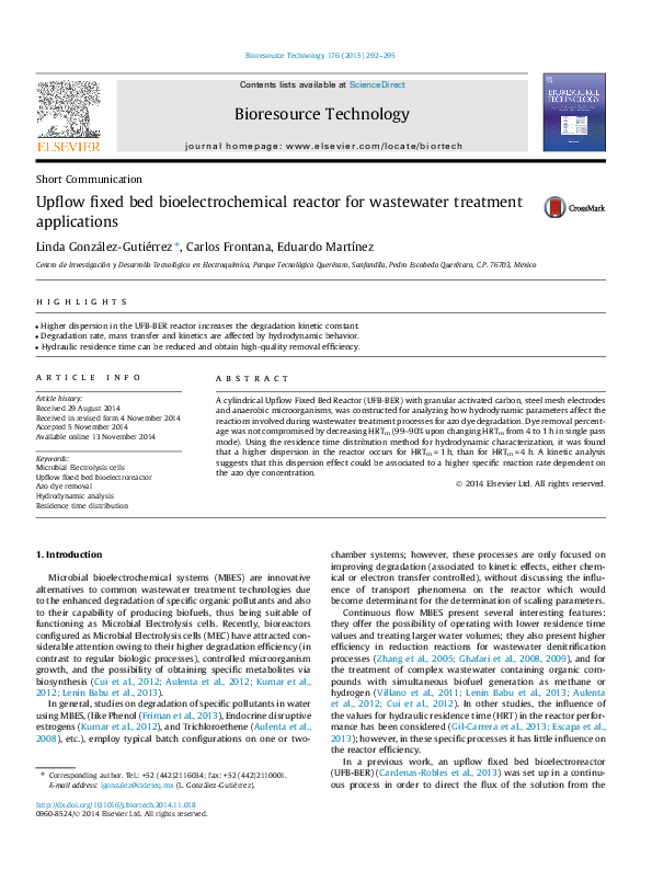 (PDF) Upflow fixed bed bioelectrochemical reactor for wastewater ...