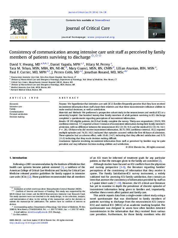 (PDF) Consistency of communication among intensive care unit staff as ...