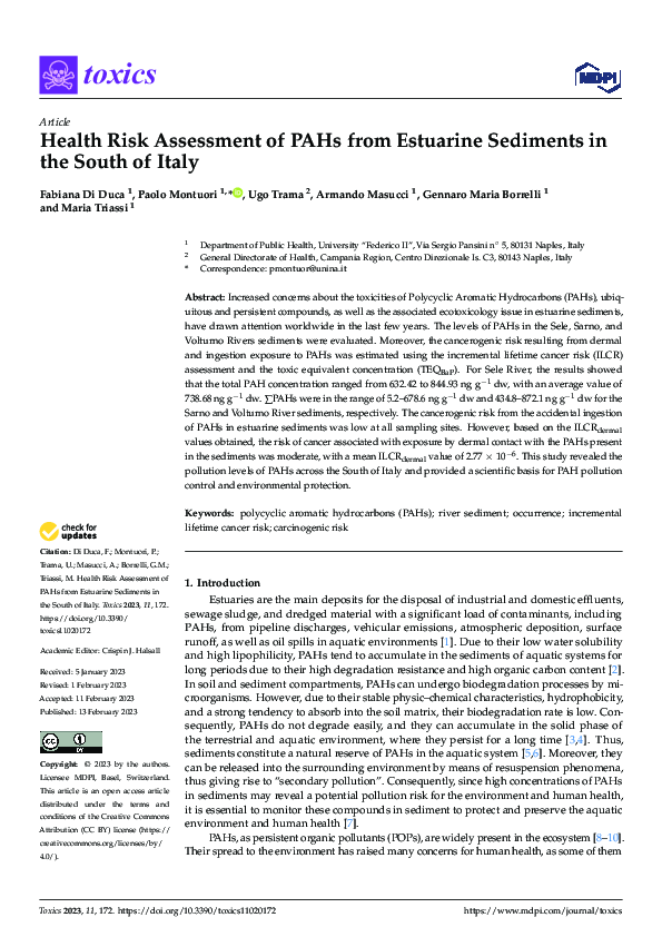 (PDF) Health Risk Assessment of PAHs from Estuarine Sediments in the South of Italy