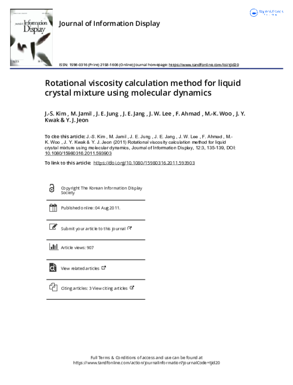 (PDF) Rotational viscosity calculation method for liquid crystal ...