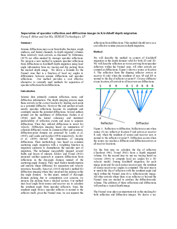 Pdf Separation Of Specular Reflection And Diffraction Images In