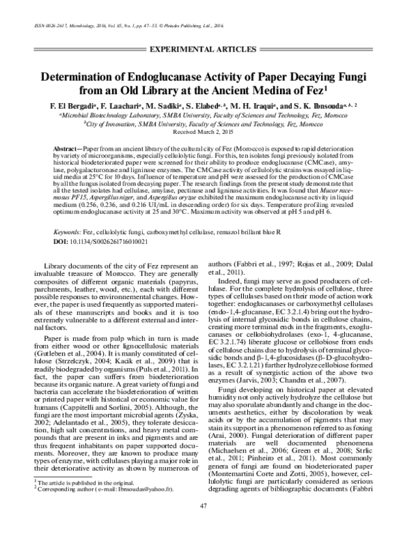 (PDF) Determination of endoglucanase activity of paper decaying fungi ...
