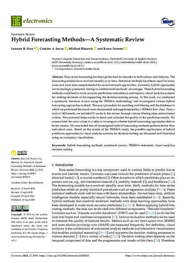 Pdf Hybrid Forecasting Methods—a Systematic Review