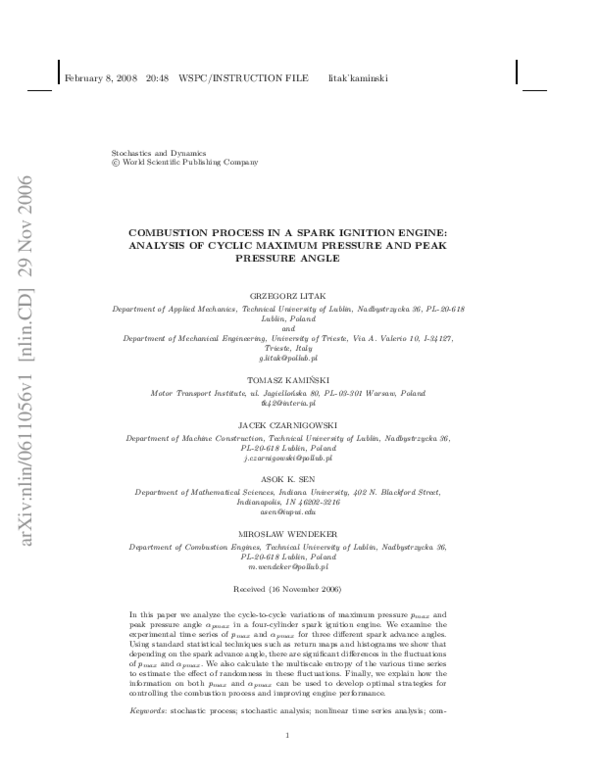 (PDF) Combustion process in a spark ignition engine: analysis of cyclic peak pressure and peak ...