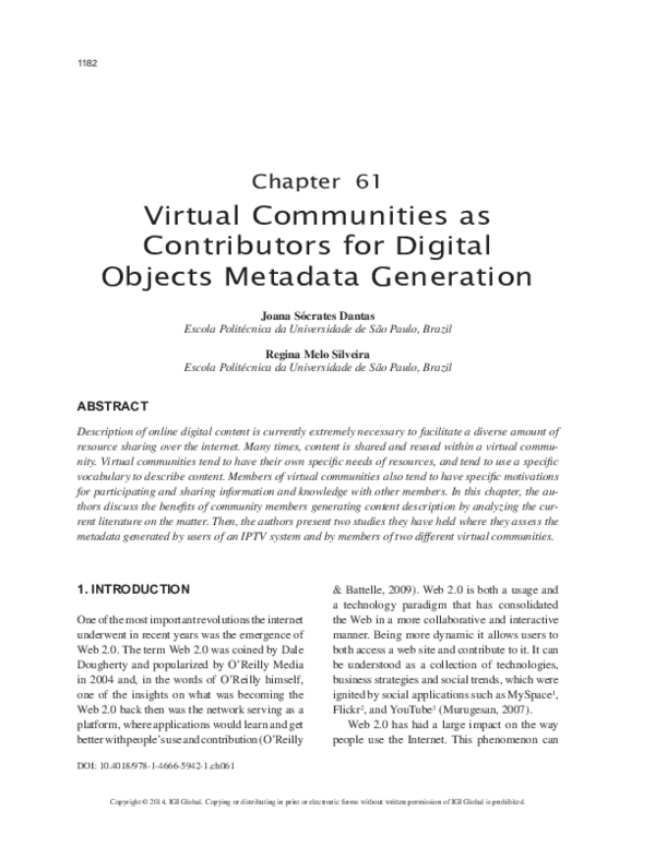 (PDF) Virtual Communities as Contributors for Digital Objects Metadata Generation