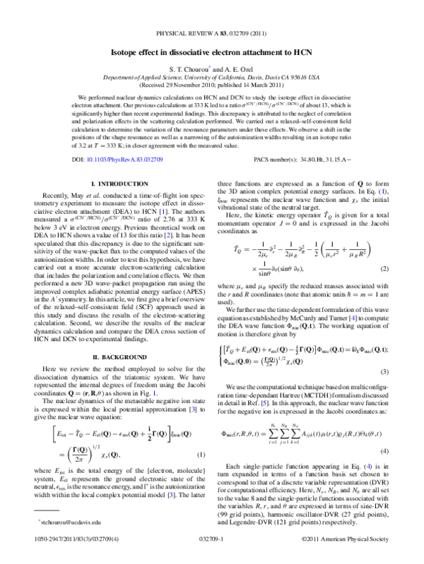 Pdf Isotope Effect In Dissociative Electron Attachment Cross Sections
