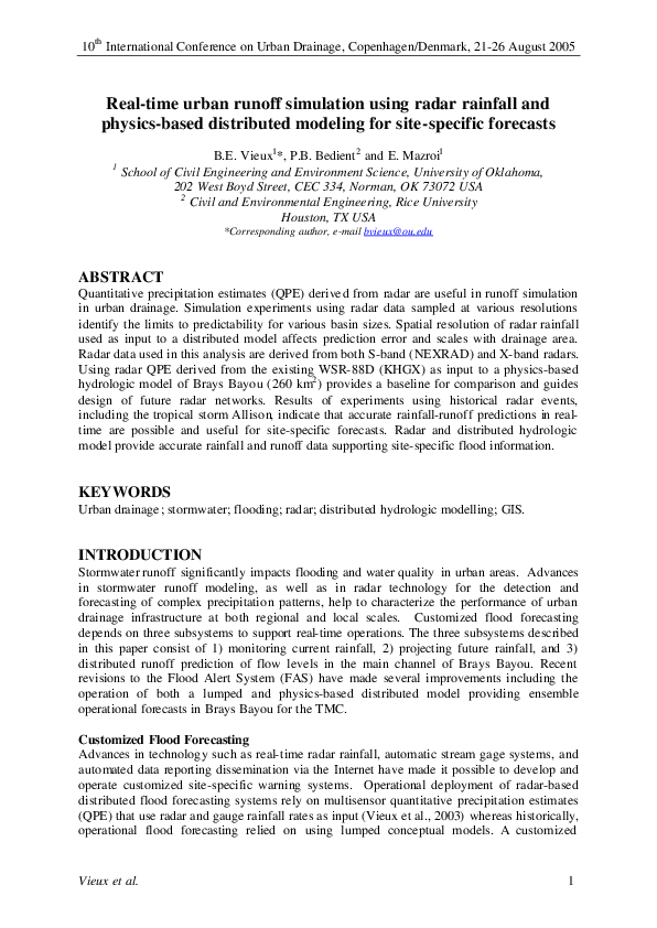 (PDF) Real-time urban runoff simulation using radar rainfall and physics-based distributed ...