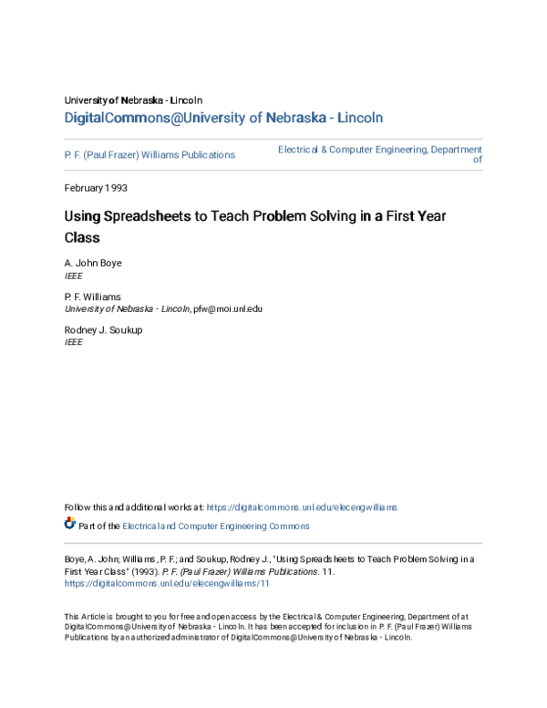(PDF) Using spreadsheets to teach problem solving in a first year class | John Boye - Academia.edu