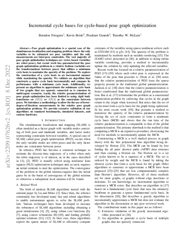 (PDF) Incremental cycle bases for cycle-based pose graph optimization