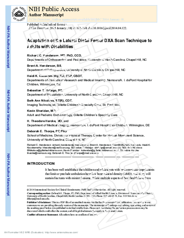 (PDF) Adaptation of the Lateral Distal Femur DXA Scan Technique to ...