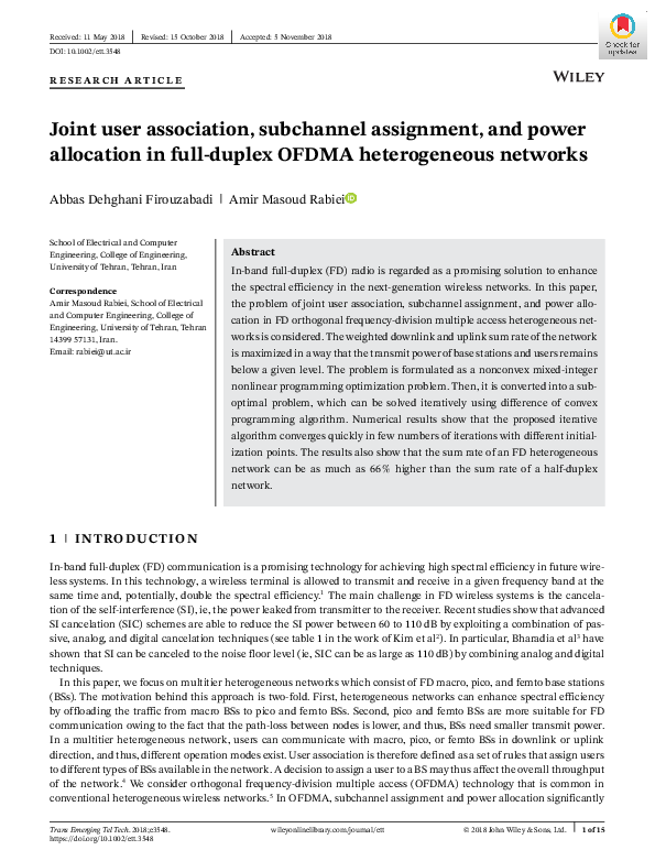 (PDF) Joint user association, subchannel assignment, and power allocation in full‐duplex OFDMA ...