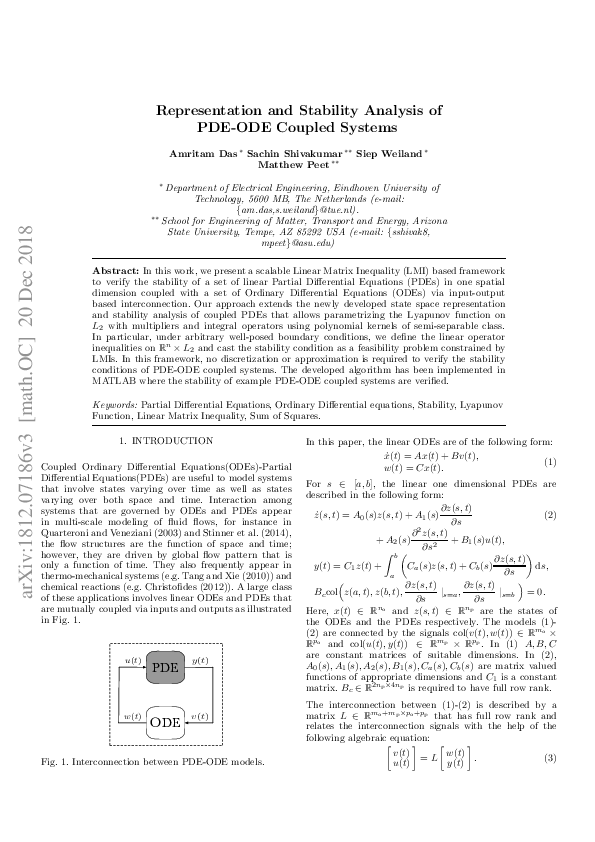 (PDF) Representation and Stability Analysis of PDE-ODE Coupled Systems