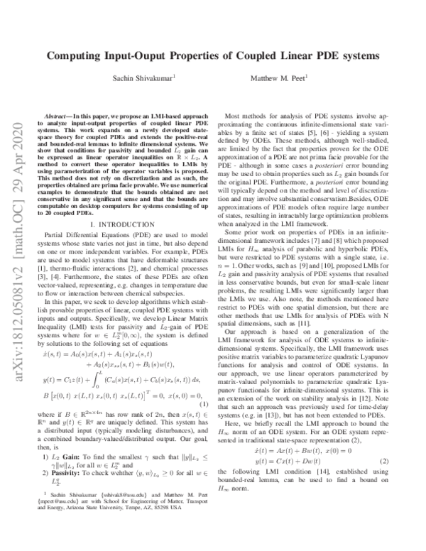 (PDF) Computing Input-Output Properties of Coupled PDE systems