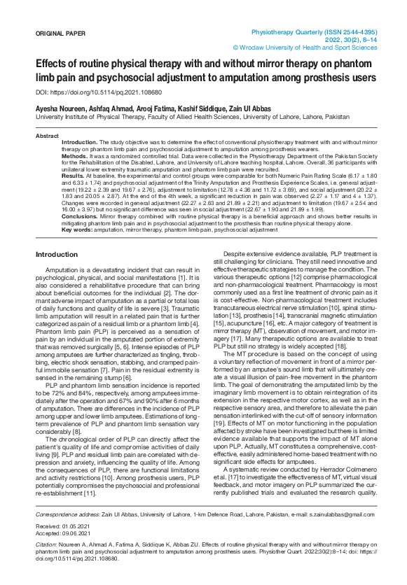 (PDF) Effects of routine physical therapy with and without mirror ...