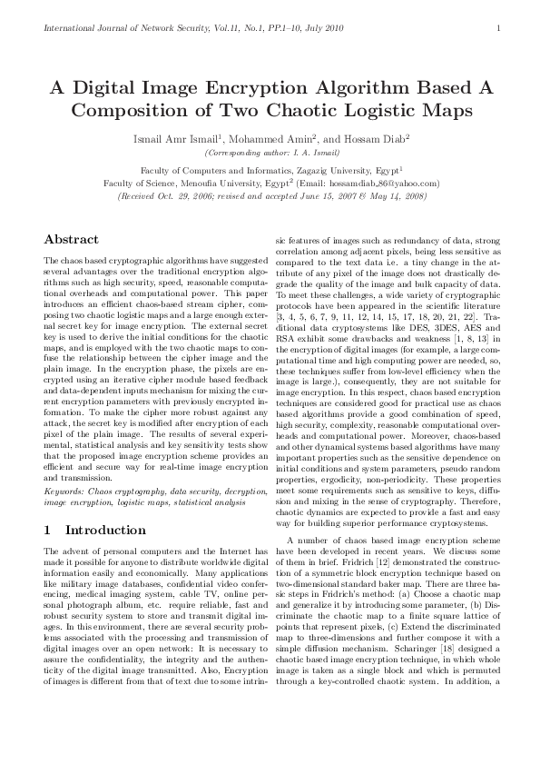 (PDF) A Digital Image Encryption Algorithm Based A Composition of Two Chaotic Logistic Maps