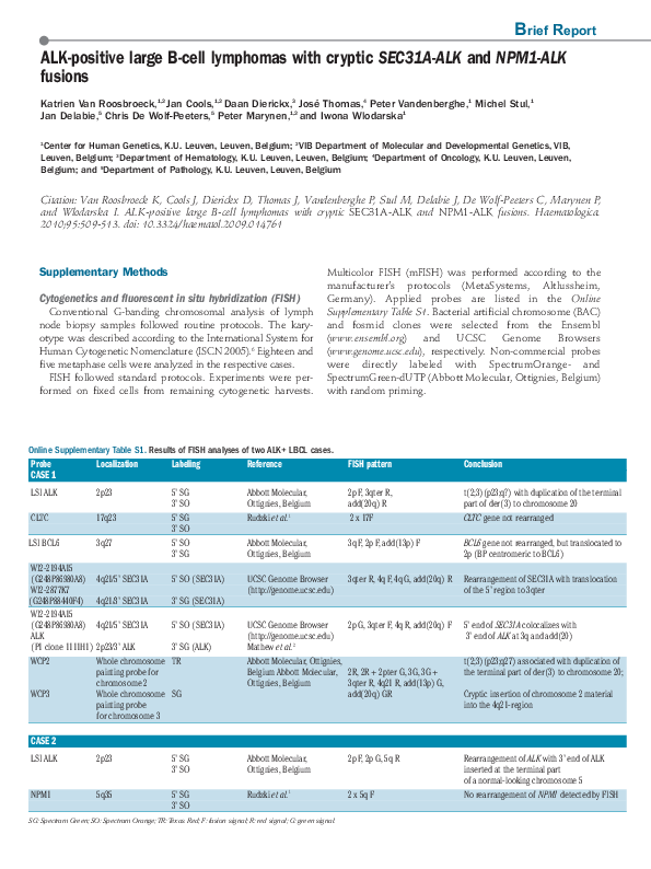 (PDF) ALK-positive large B-cell lymphomas with cryptic SEC31A-ALK and NPM1-ALK fusions | Peter ...