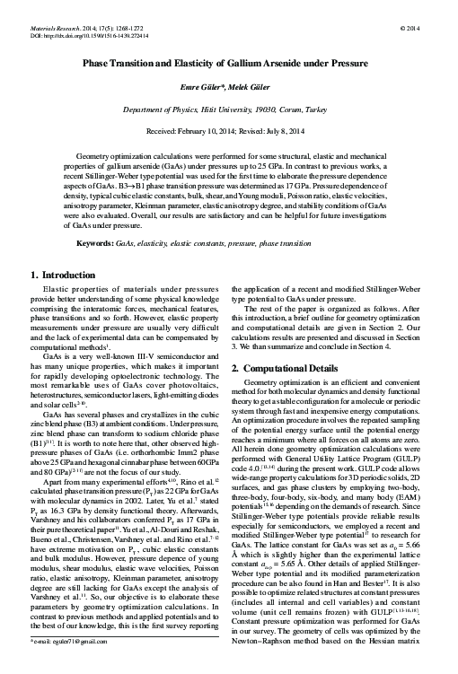 (PDF) Phase transition and elasticity of gallium arsenide under pressure