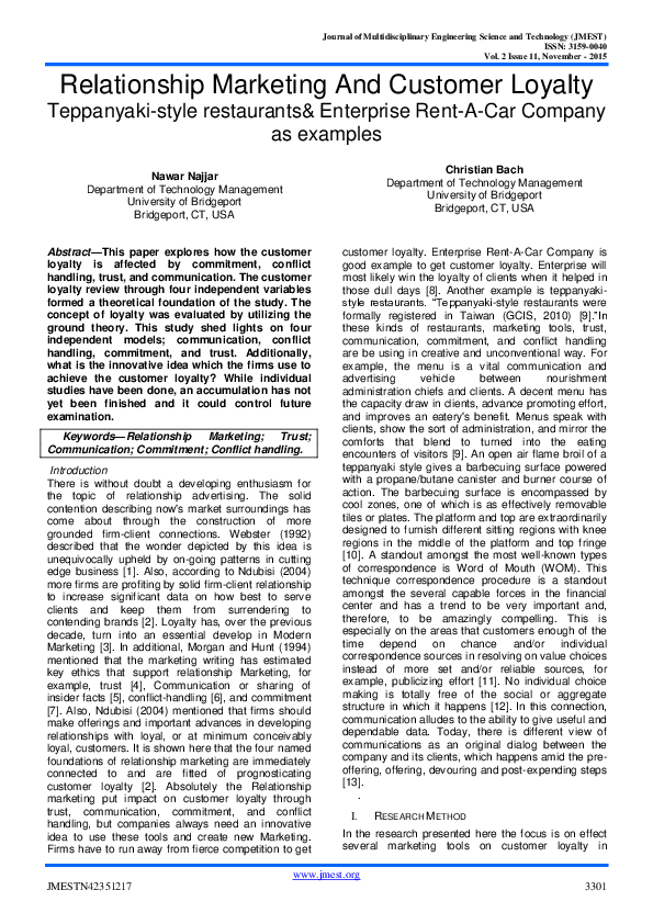 (PDF) Relationship Marketing And Customer Loyalty Teppanyaki-style ...