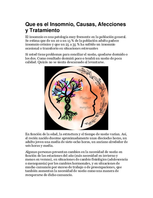 (PDF) Que es el Insomnio, Causas, Afecciones y Tratamiento