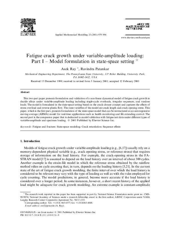 (PDF) Fatigue crack growth under variable-amplitude loading: Part I – Model formulation in state ...