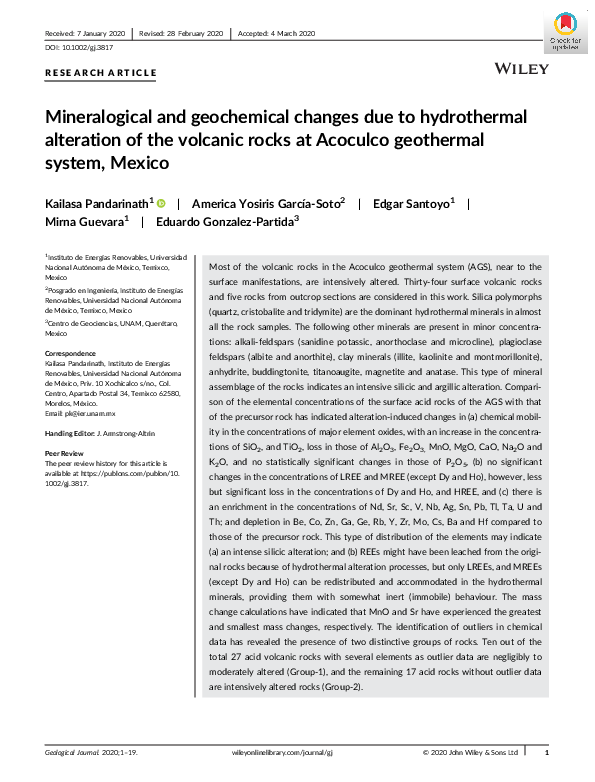 (PDF) Mineralogical and geochemical changes due to hydrothermal ...