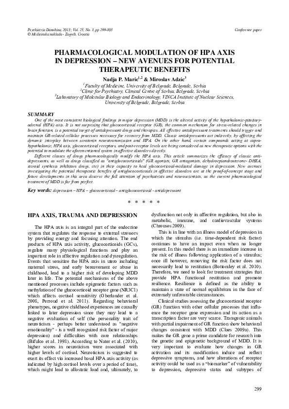 (PDF) Pharmacological modulation of HPA axis in depression - new ...