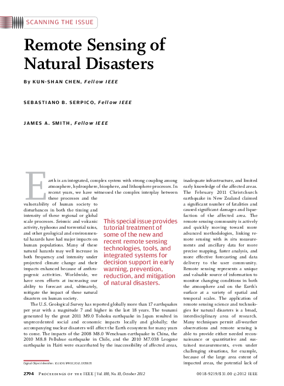 (PDF) Remote Sensing of Natural Disasters [Scanning the Issue]