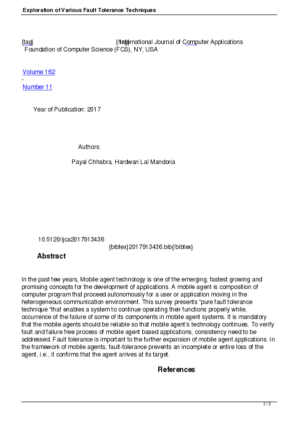 (PDF) Exploration of Various Fault Tolerance Techniques