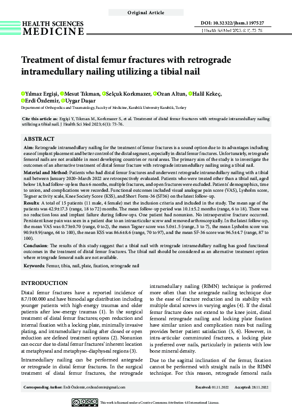 (PDF) Treatment of distal femur fractures with retrograde ...