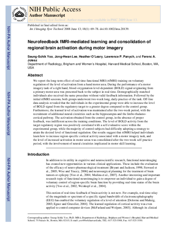 (PDF) Neurofeedback fMRI-mediated learning and consolidation of ...