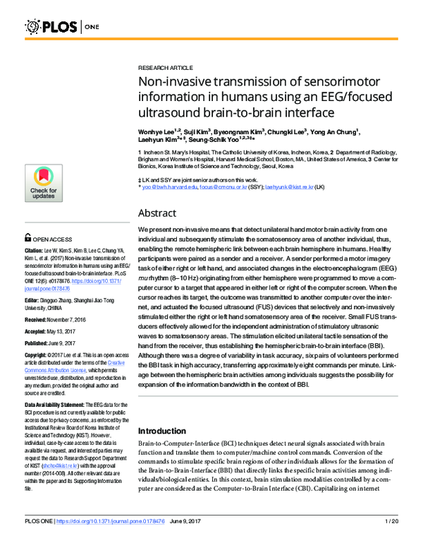 (PDF) Non-invasive transmission of sensorimotor information in humans ...