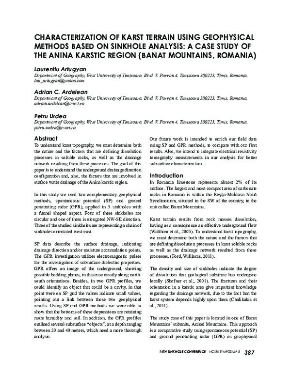 (PDF) Characterization of Karst Terrain Using Geophysical Methods Based ...