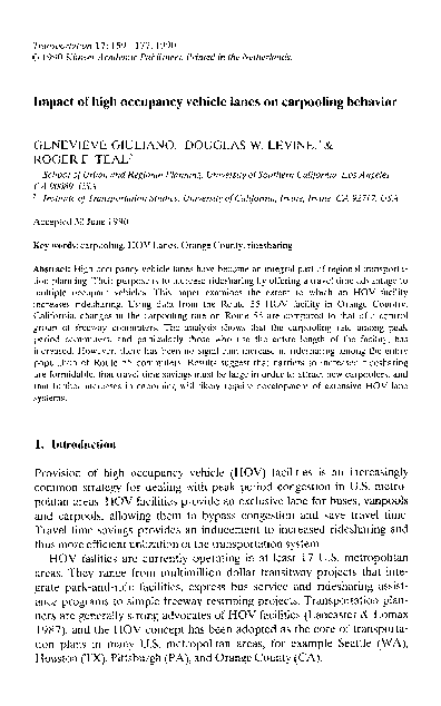 (PDF) Impact of high occupancy vehicle lanes on carpooling behavior