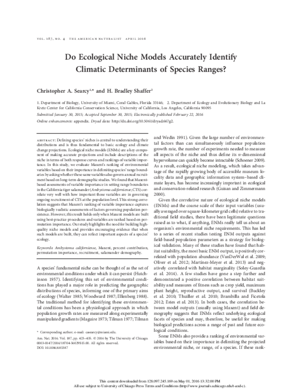 (PDF) Do Ecological Niche Models Accurately Identify Climatic Determinants of Species Ranges?