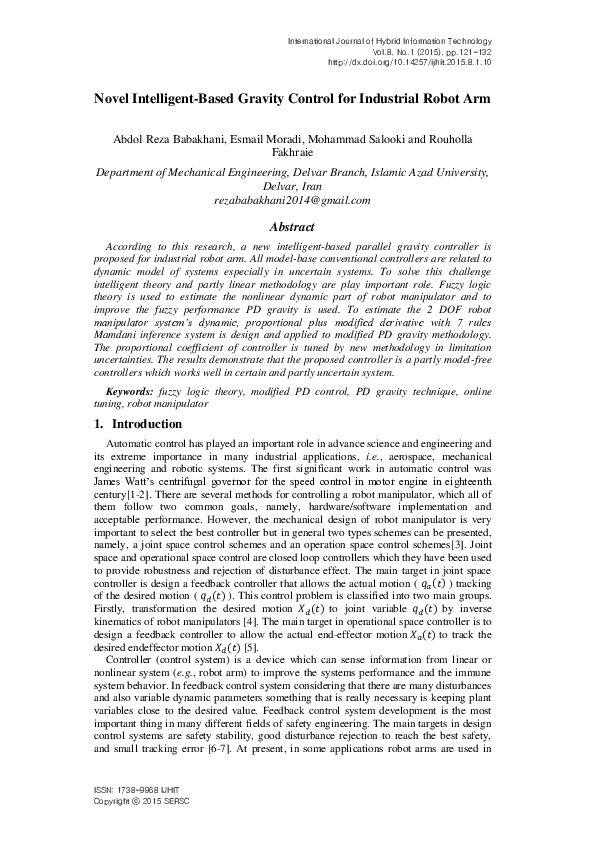 (PDF) Novel Intelligent-Based Gravity Control for Industrial Robot Arm