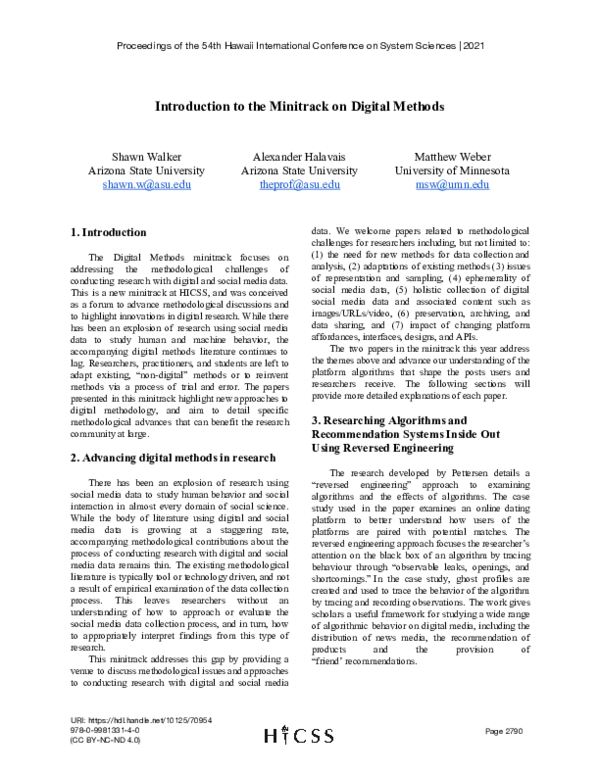 (PDF) Introduction to the Minitrack on Digital Methods