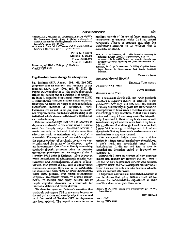 (PDF) Cognitive-behavioural therapy for schizophrenia (PDF) Cognitive-behavioural therapy for schizophrenia