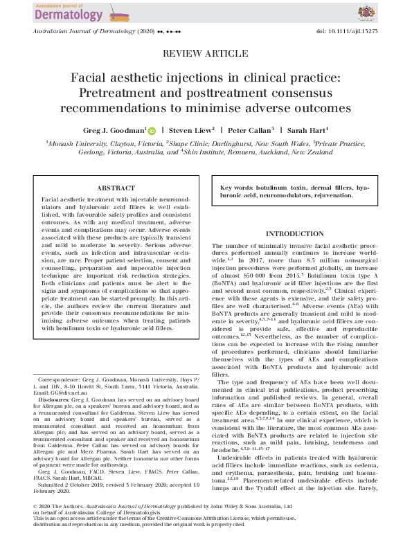 (PDF) Facial aesthetic injections in clinical practice: Pretreatment ...