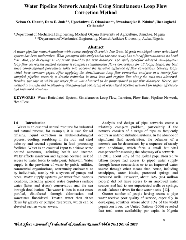 (PDF) Water Pipeline Network Analysis Using Simultaneous Loop Flow ...