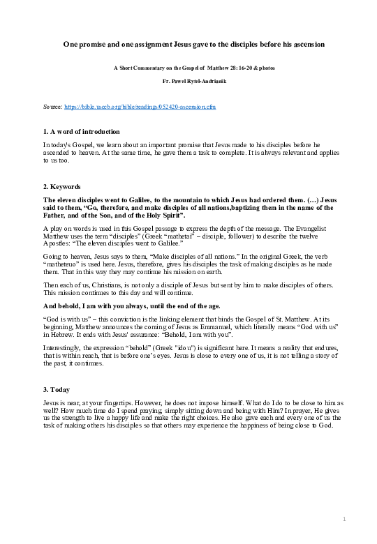(PDF) One promise and one assignment Jesus gave to the disciples before ...