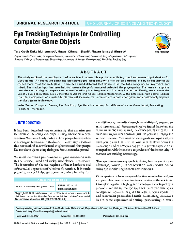 (PDF) Eye Tracking Technique for Controlling Computer Game Objects