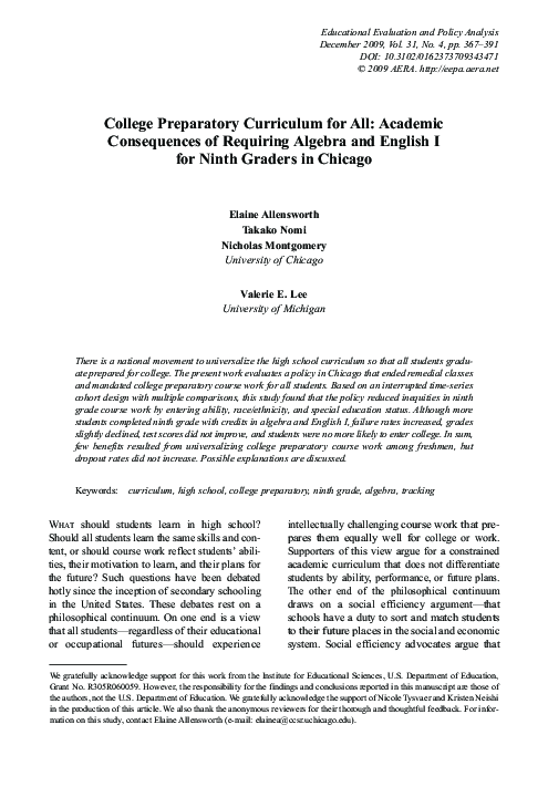 (PDF) College Preparatory Curriculum for All: Academic Consequences of ...