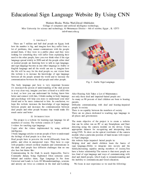 (PDF) Educational Sign Language Website By Using CNN