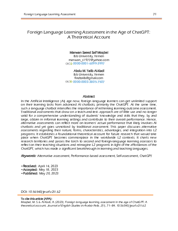(PDF) Foreign Language Learning Assessment in the Age of ChatGPT: A Theoretical Account