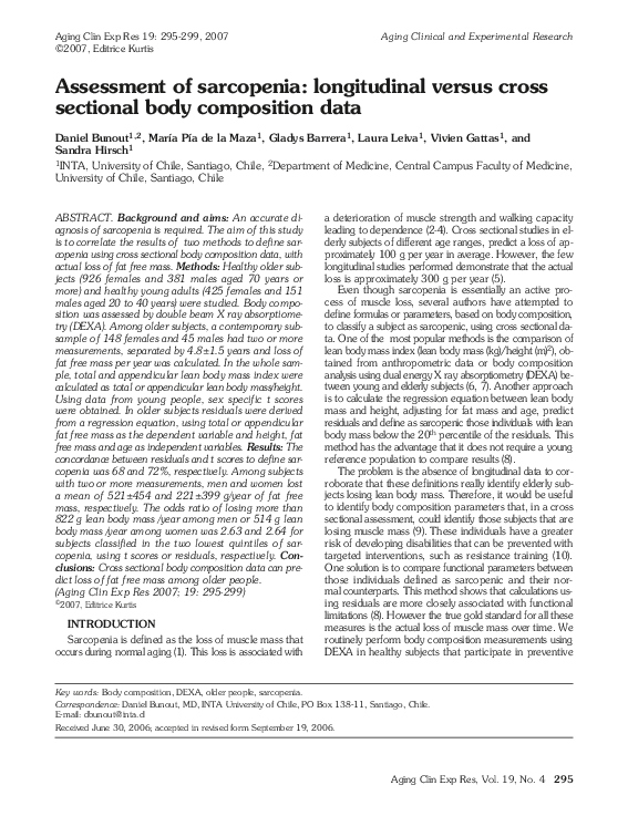 (PDF) Assessment of sarcopenia: longitudinal versus cross sectional body composition data