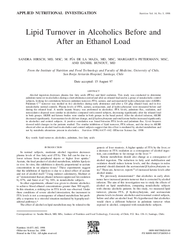 (PDF) Lipid Turnover in Alcoholics Before and After an Ethanol Load
