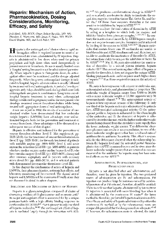 (PDF) Heparin: mechanism of action, pharmacokinetics, dosing considerations, monitoring ...