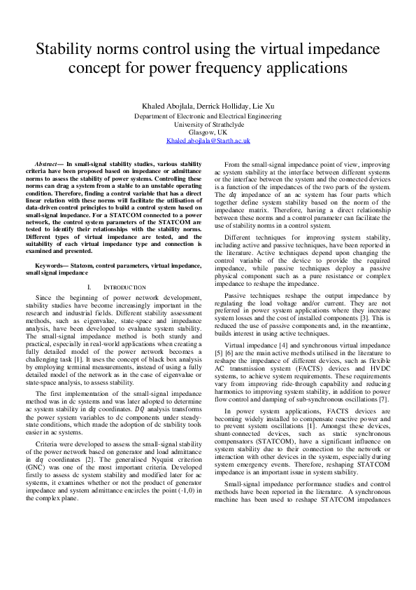 (PDF) Stability norms control using the virtual impedance concept for power frequency applications