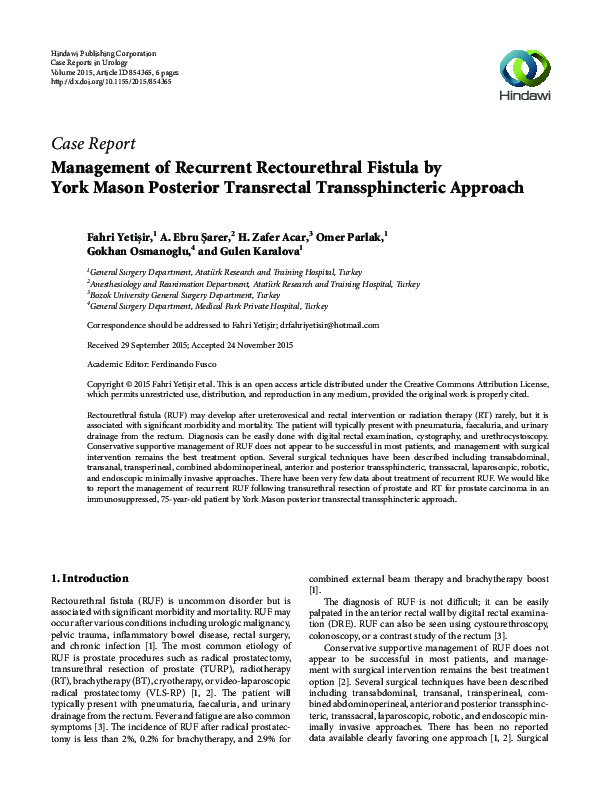 (PDF) Management of Recurrent Rectourethral Fistula by York Mason ...