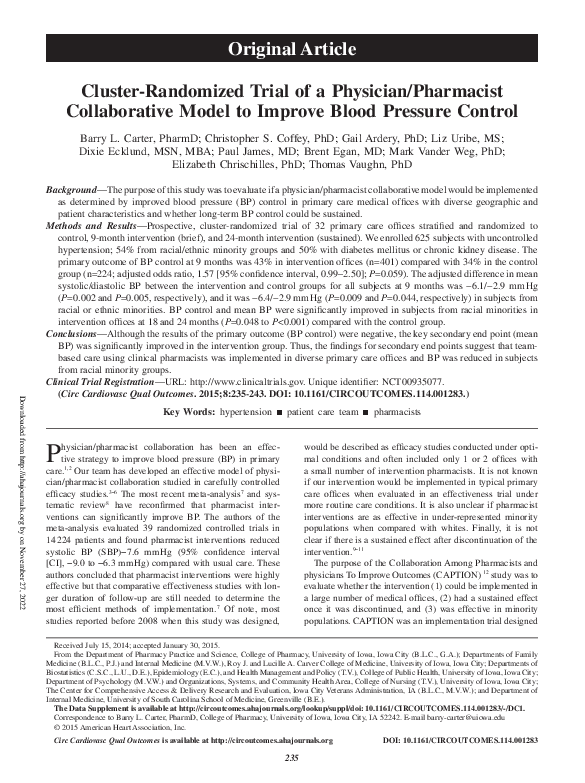 (PDF) Cluster-Randomized Trial of a Physician/Pharmacist Collaborative ...